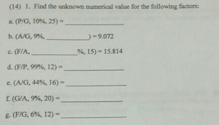 Solved Find the unknown numerical value for the following | Chegg.com