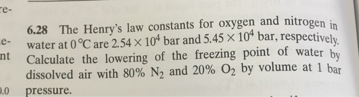 Solved The Henry's law constants for oxygen and nitrogen | Chegg.com