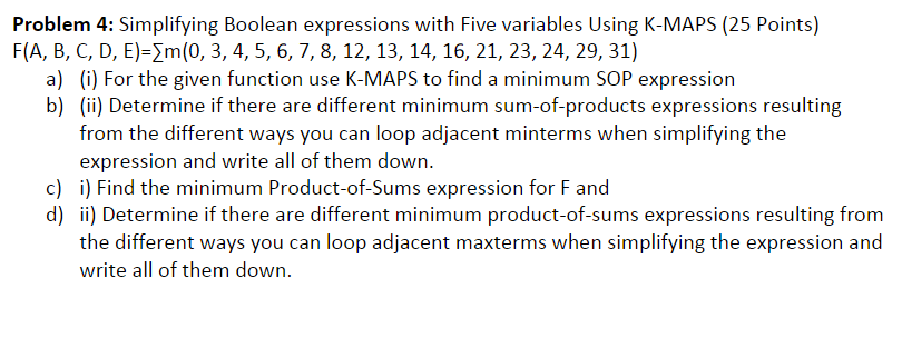 Solved Simplifying Boolean expressions with Five variables | Chegg.com