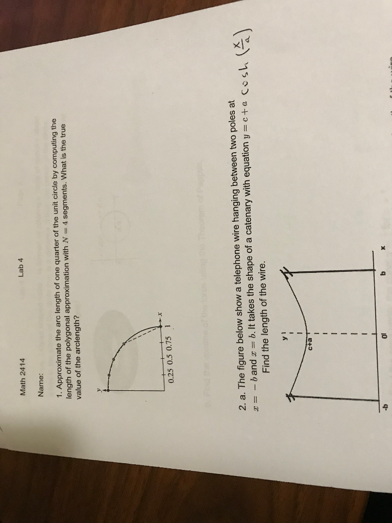 Solved Math 2414 Lab 4 Name: 1. Approximate the arc length | Chegg.com