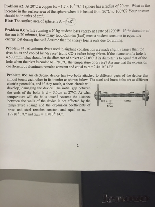Solved At 20 degree C a copper (alpha = 1.7 Times 10^-5 | Chegg.com
