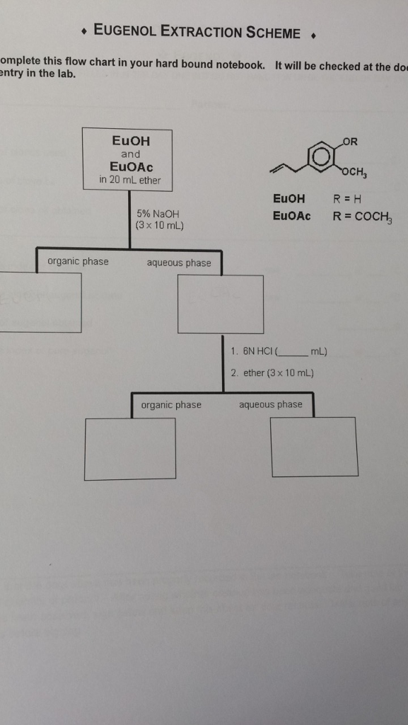 Solved EUGENOL EXTRACTION SCHEME . omplete this flow chart | Chegg.com