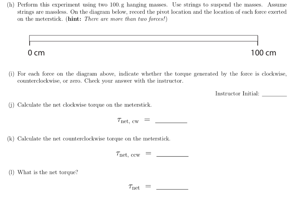 Solved (h) Perform this experiment using two 100.g hanging | Chegg.com