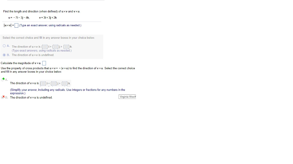 Solved Find the length and direction (when defined) of uxv | Chegg.com