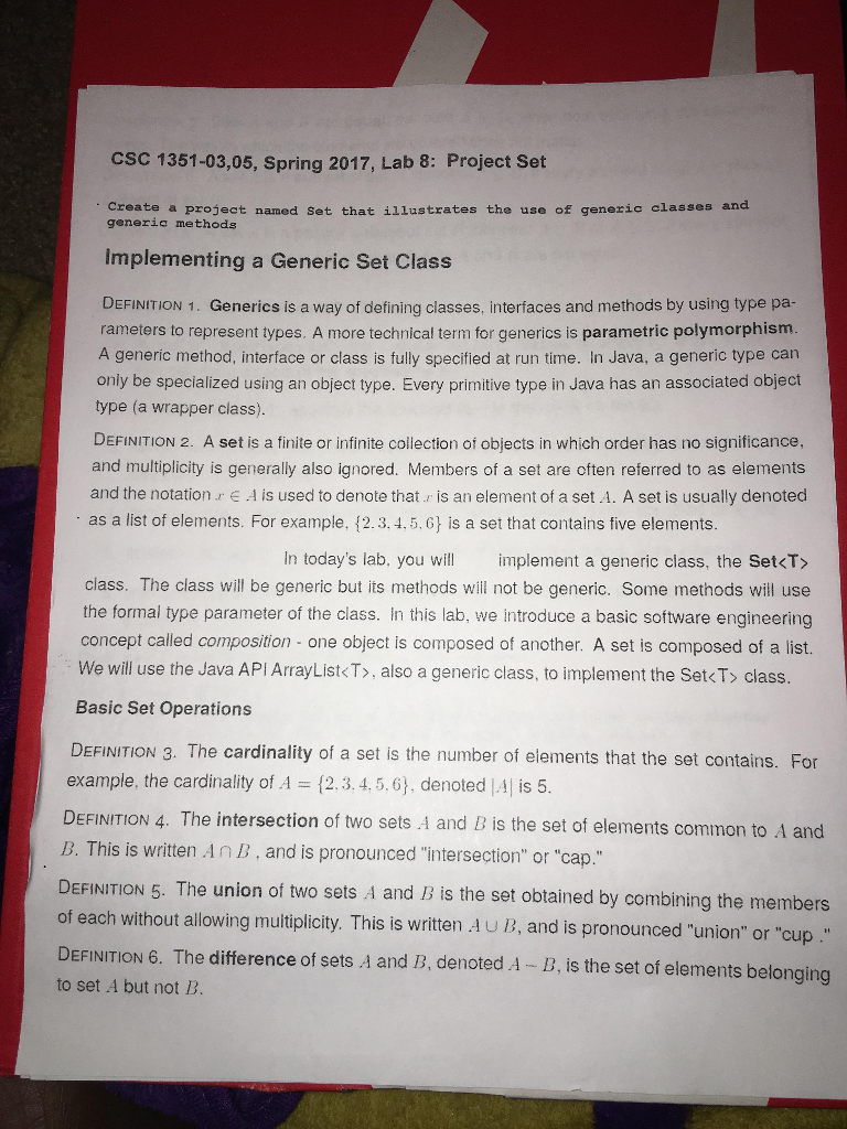 Solved Csc 1351-03 Spring 2017, Lab 8: Project Set create a | Chegg.com