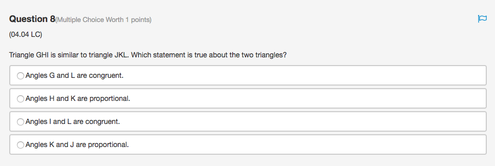 Solved Triangle GHI is similar to triangle JKL. Which | Chegg.com