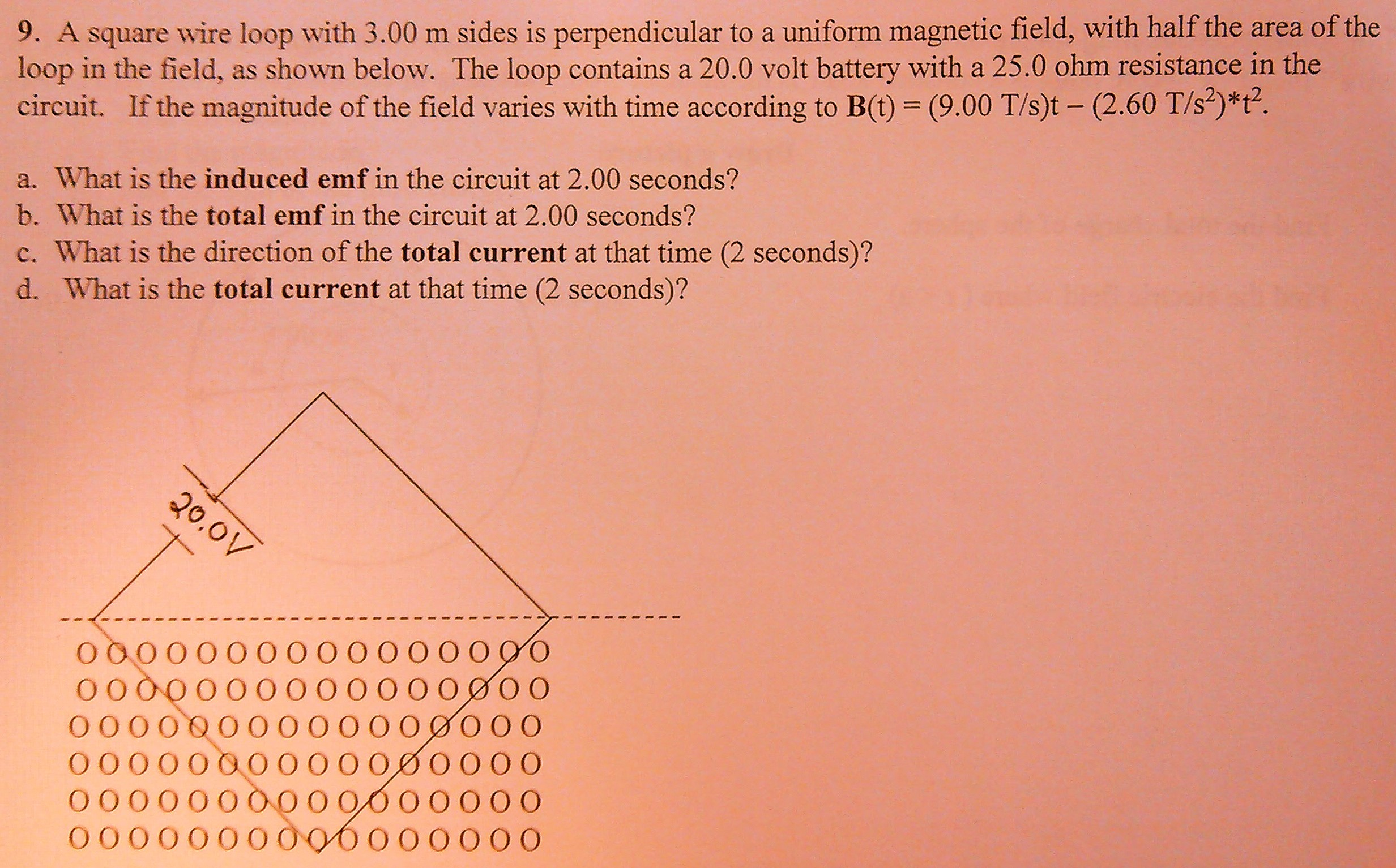 Solved A square wire loop with 3.00m sides is perpendicular | Chegg.com