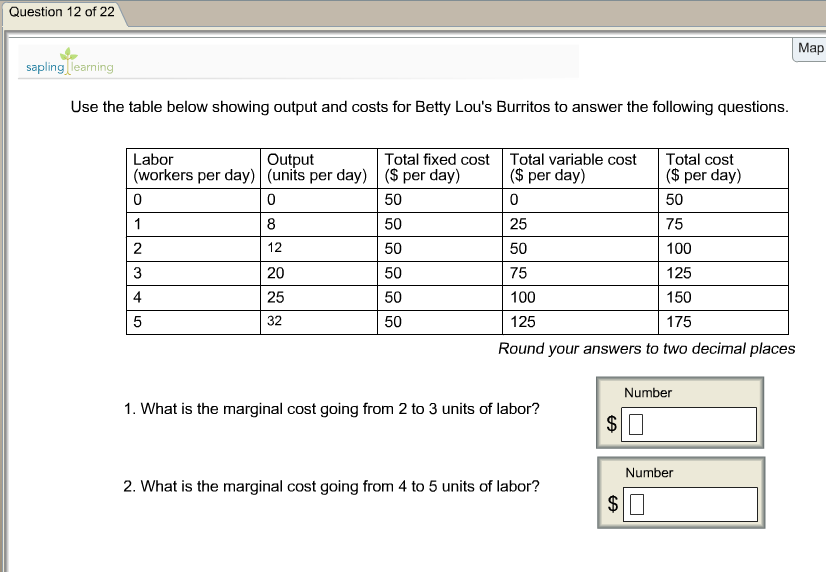 Solved Use the table below showing output and costs for | Chegg.com