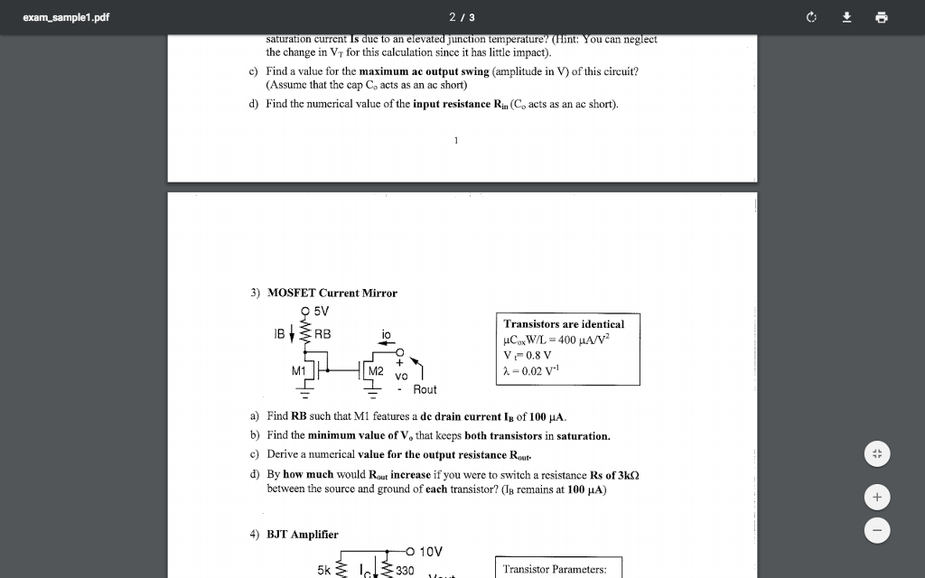 Solved Find a value for the maximum ac output swing | Chegg.com