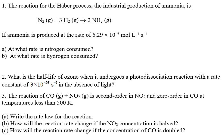 Solved The reaction for the Haber process, the industrial | Chegg.com