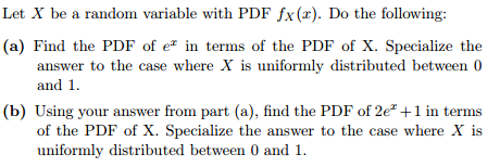Solved Let X be a random variable with PDF fx(x). Do the | Chegg.com