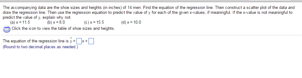 The accompanying data are the shoe sizes and heights | Chegg.com