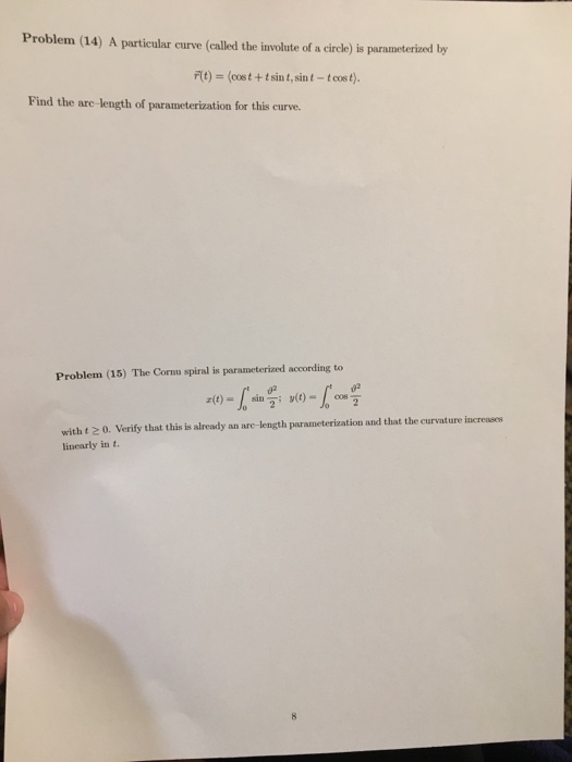Solved A particular curve (called the involute of a circle) | Chegg.com
