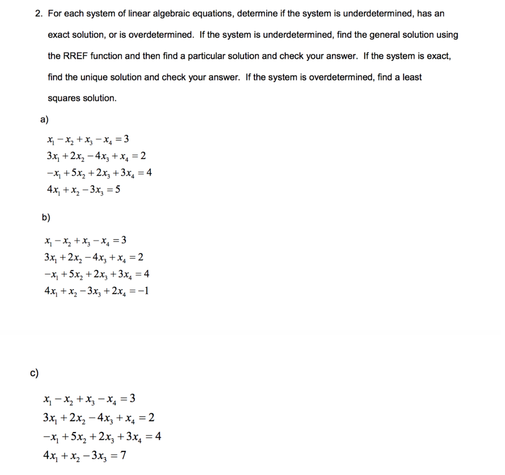 2. For each system of linear algebraic equations, | Chegg.com