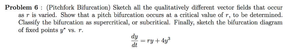 Problem 6 (Pitchfork Bifurcation) Sketch all the | Chegg.com