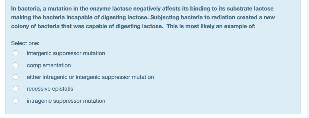 Solved In bacteria, a mutation in the enzyme lactase | Chegg.com