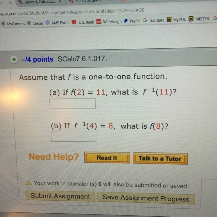 Solved Assume that f is a one-to-one function. If f(2) = | Chegg.com