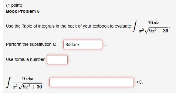 Solved (1 point) Book Problem 5 16 dz Use the Table of | Chegg.com