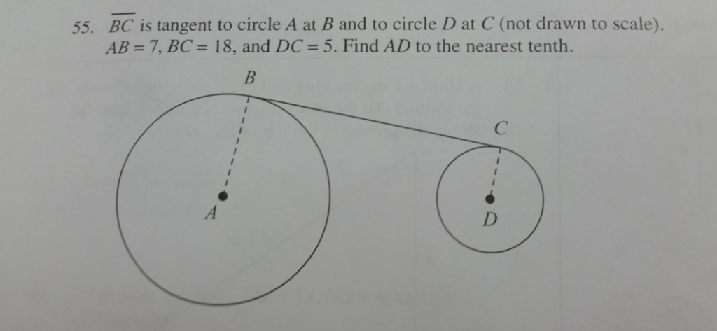 Solved BC^- is tangent to circle A at B and to circle D at C | Chegg.com