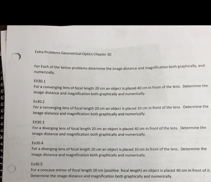 Solved Extra Problems Geometrical optics Chapter 30 problems | Chegg.com