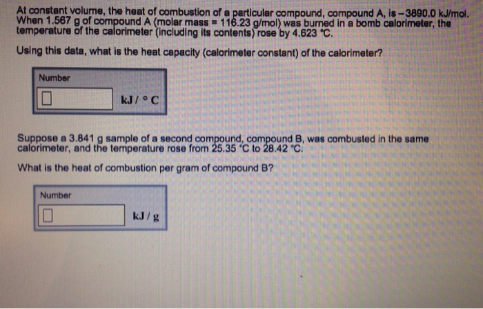 Solved At constant volume, the heat of combustion of a | Chegg.com