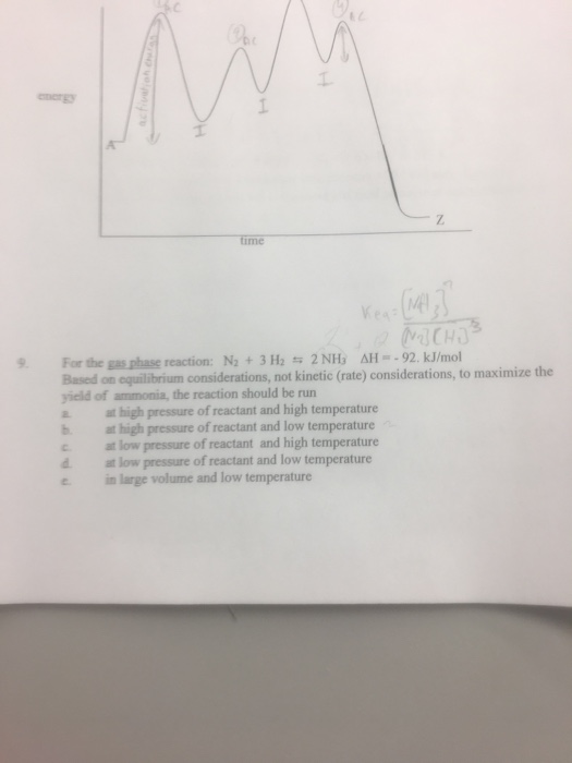 Solved For the gas phase reaction: N_3 + 3 H^2 2NH_3 Delta | Chegg.com