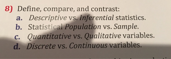 Solved Define, compare, and contrast: a. Descriptive | Chegg.com