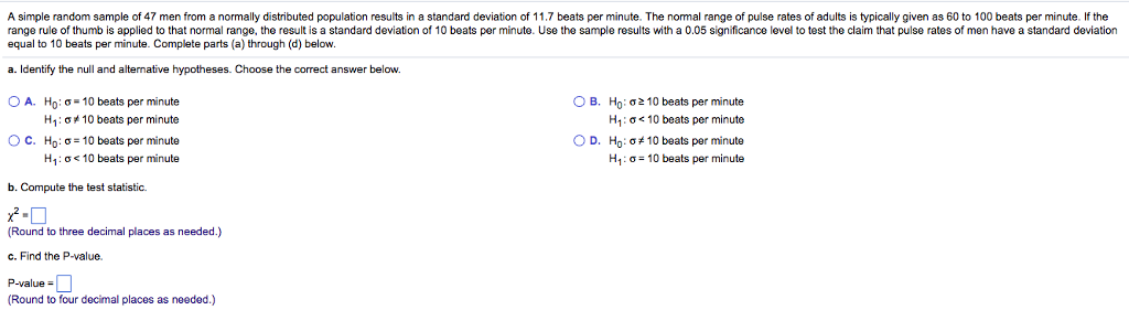 Solved A simple random sample of 47 men from a normally | Chegg.com