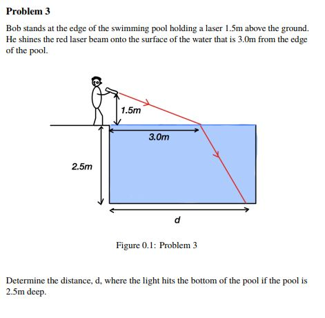 Solved Problem 3 Bob stands at the edge of the swimming pool | Chegg.com