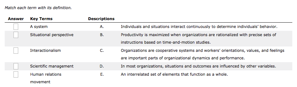 Solved Match each term with its definition. Answer Key Terms | Chegg.com