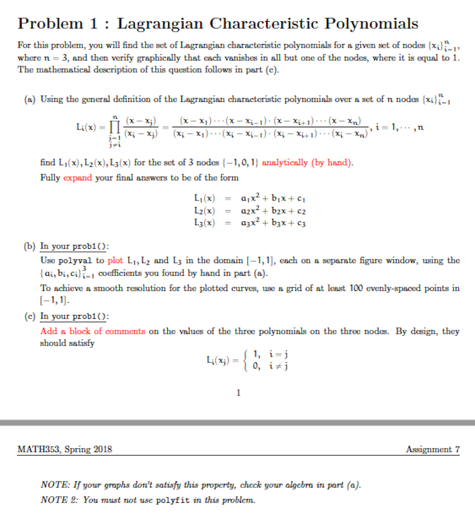 Solved Problem 1 : Lagrangian Characteristic Polynomials For | Chegg.com