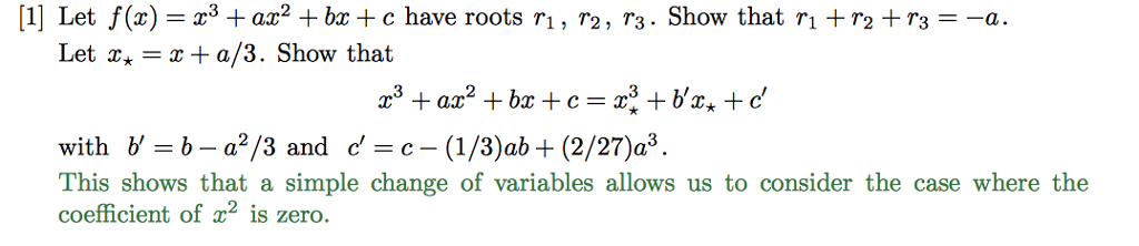 Solved Let f(x) = x3 + ax^2 + bx + c have roots r_1, r_2, | Chegg.com
