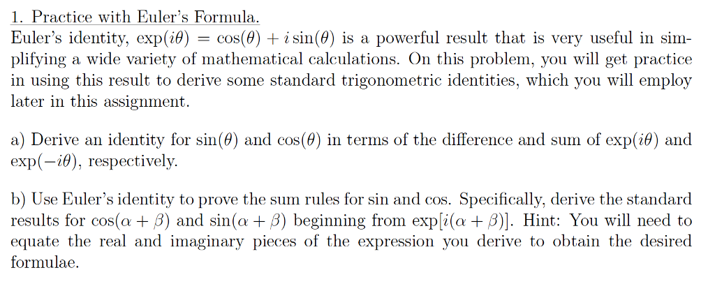 Solved 1. Practice with Euler's Formula. Euler's identity, | Chegg.com