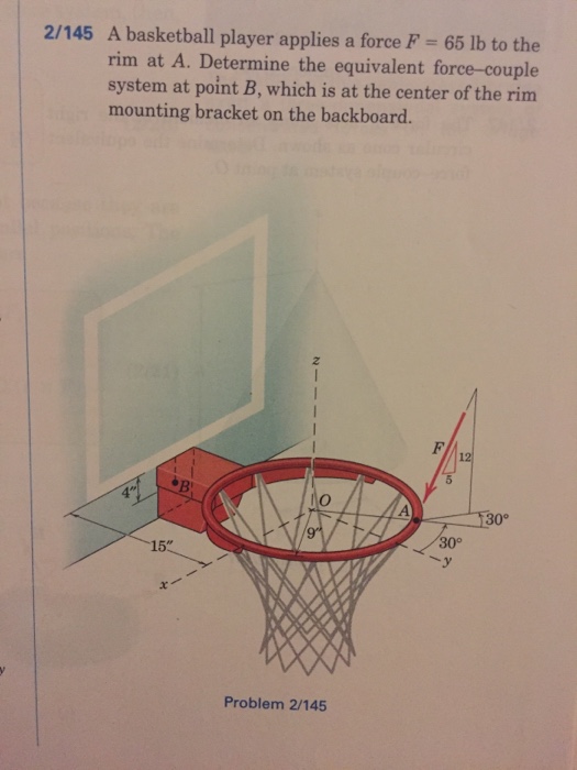 Solved A basketball player applies a force F = 65 lb to the | Chegg.com