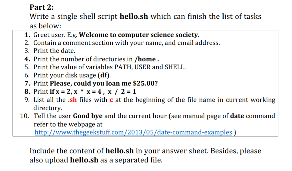 Solved Part 2: Write a single shell script hello.sh which | Chegg.com