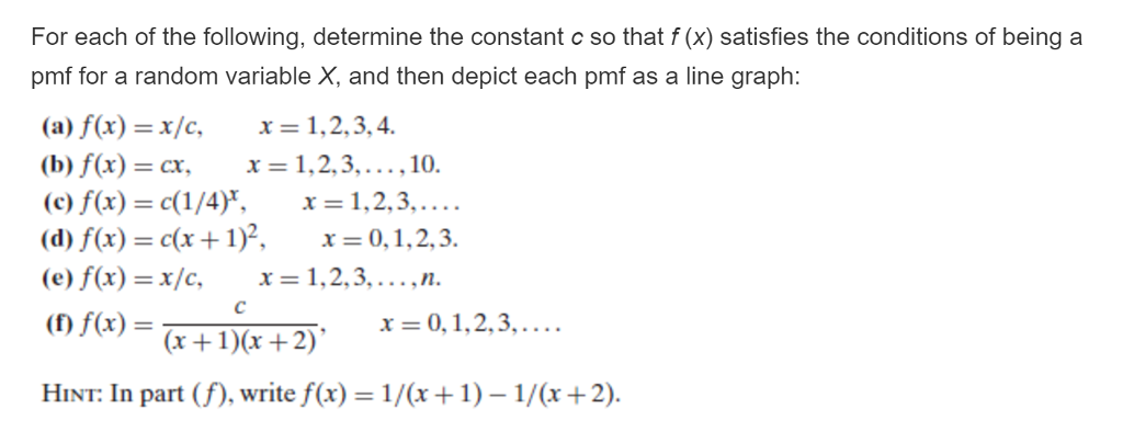 Solved For each of the following, determine the constant c | Chegg.com