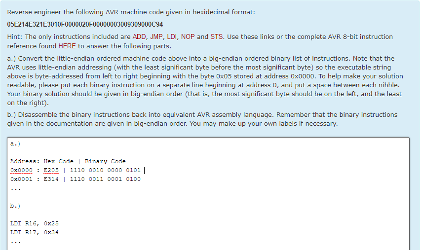 Reverse Engineer The Following Avr Machine Code Given