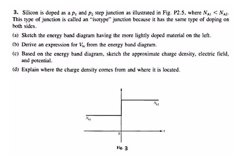 Solved 3. Silicon is doped as a p. and P2 step Junction as | Chegg.com