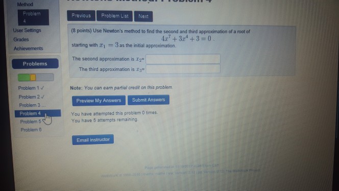 Solved Method Problem Previous Problem List Next (8 points) | Chegg.com