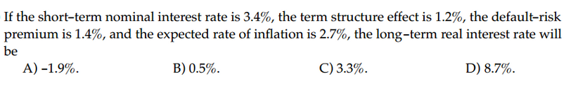 Solved If the short-term nominal interest rate is 3.4%, the | Chegg.com