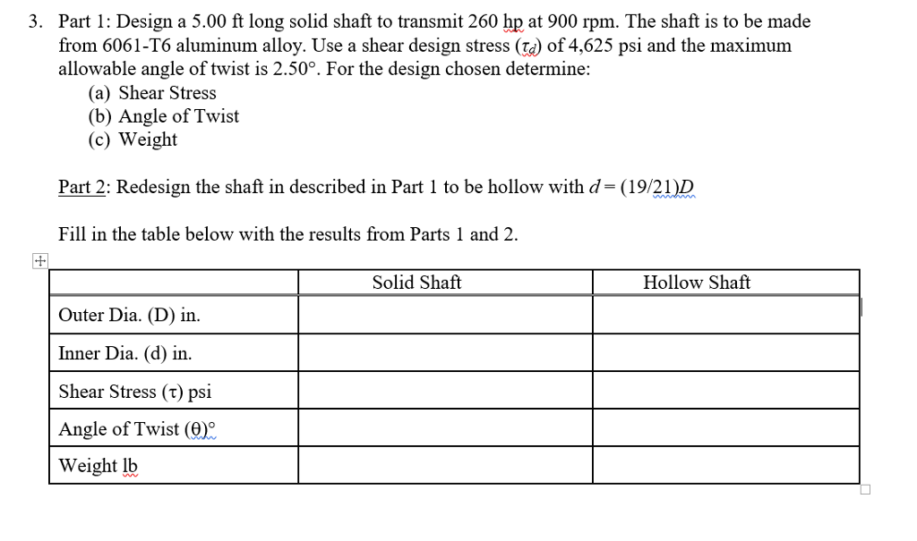 Solved Design a 5.00 ft long solid shaft to transmit 260 hp | Chegg.com