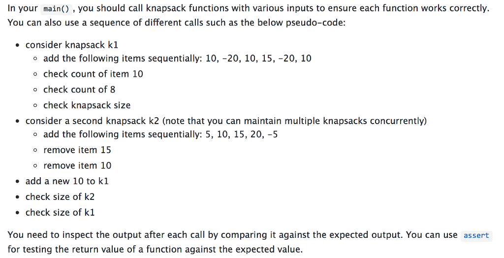 Knapsack Problem. - Your implementation must rely on | Chegg.com