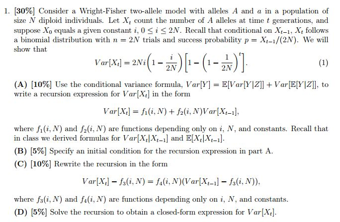 Consider a Wright-Fisher two-allele model with | Chegg.com