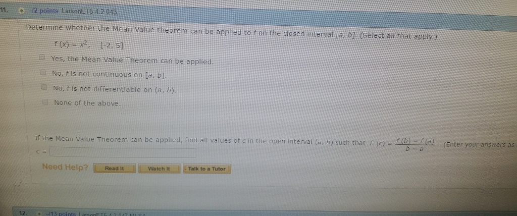Solved Determine whether the Mean value theorem can be | Chegg.com
