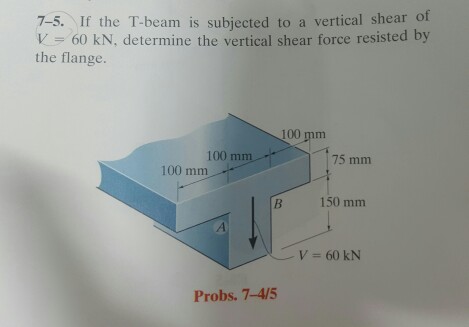 Solved 7-5. If the T-beam is subjected to a vertical shear o | Chegg.com