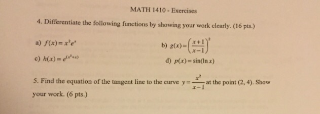 Solved Differentiate the following functions by showing your | Chegg.com
