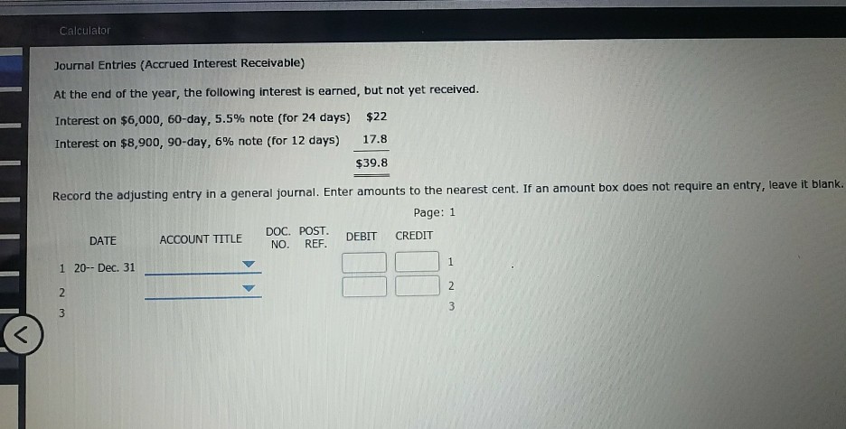 Solved Calculator Journal Entries (Accrued Interest | Chegg.com