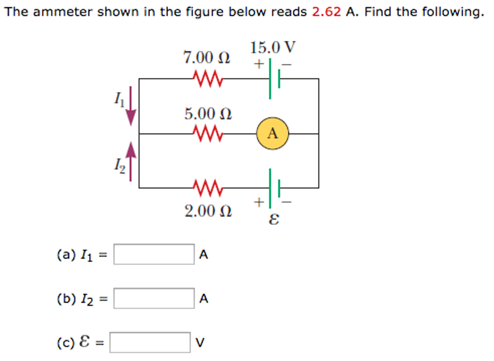 Solved The ammeter shown in the figure below reads 2.62 A. | Chegg.com