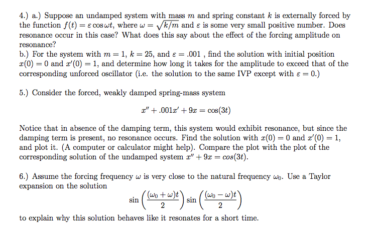 Solved Suppose an undamped system with mass m and spring | Chegg.com