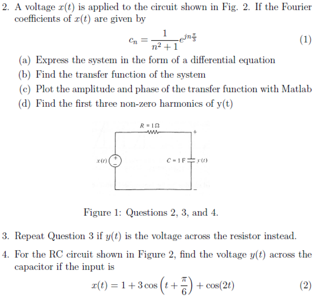 A voltage x(t) is applied to the circuit shown in | Chegg.com